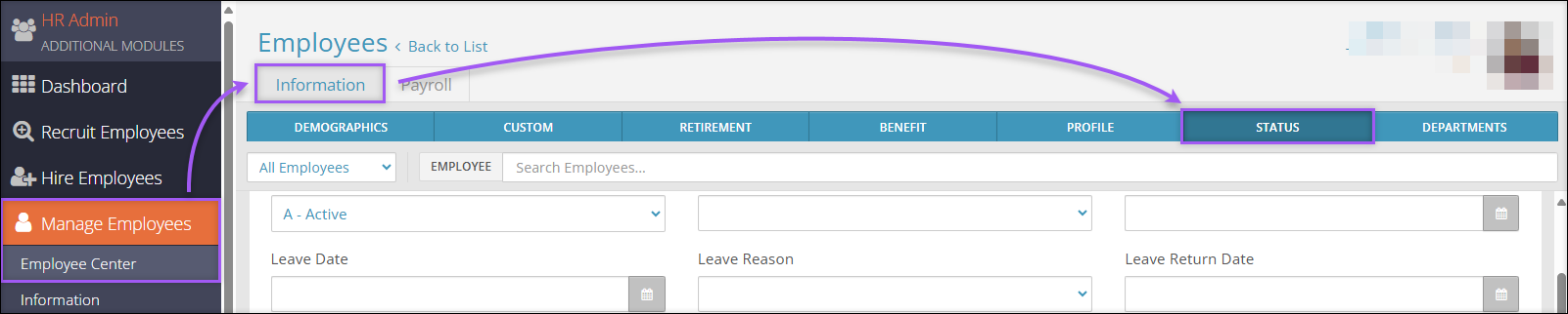 Employee Center: Status