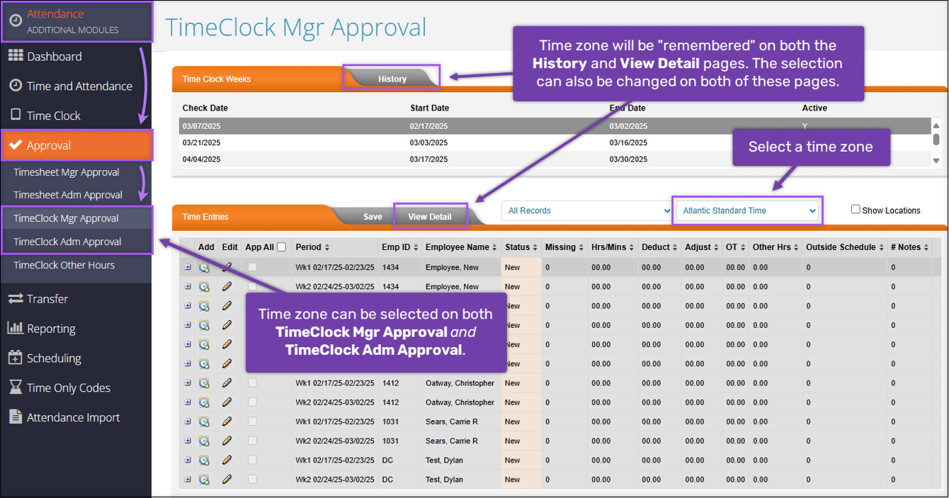 04/03/2025 Release Notes: Time Zone Selection in TimeClock Approvals