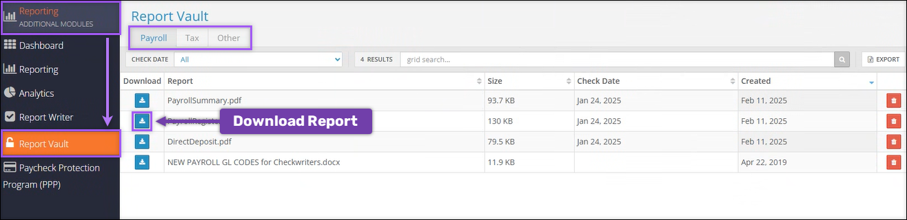 Reporting: Report Vault