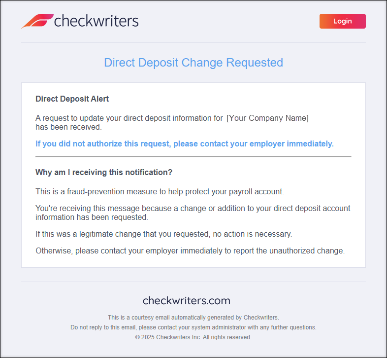 Employee Notifications for Direct Deposit Changes