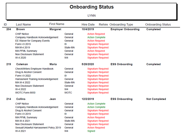 How do I review the status of my employees in Onboarding?