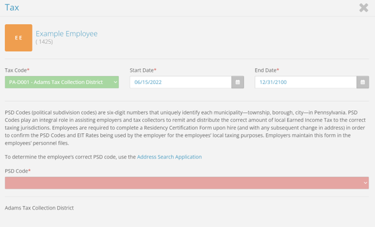 How to add Pennsylvania taxes for an employee